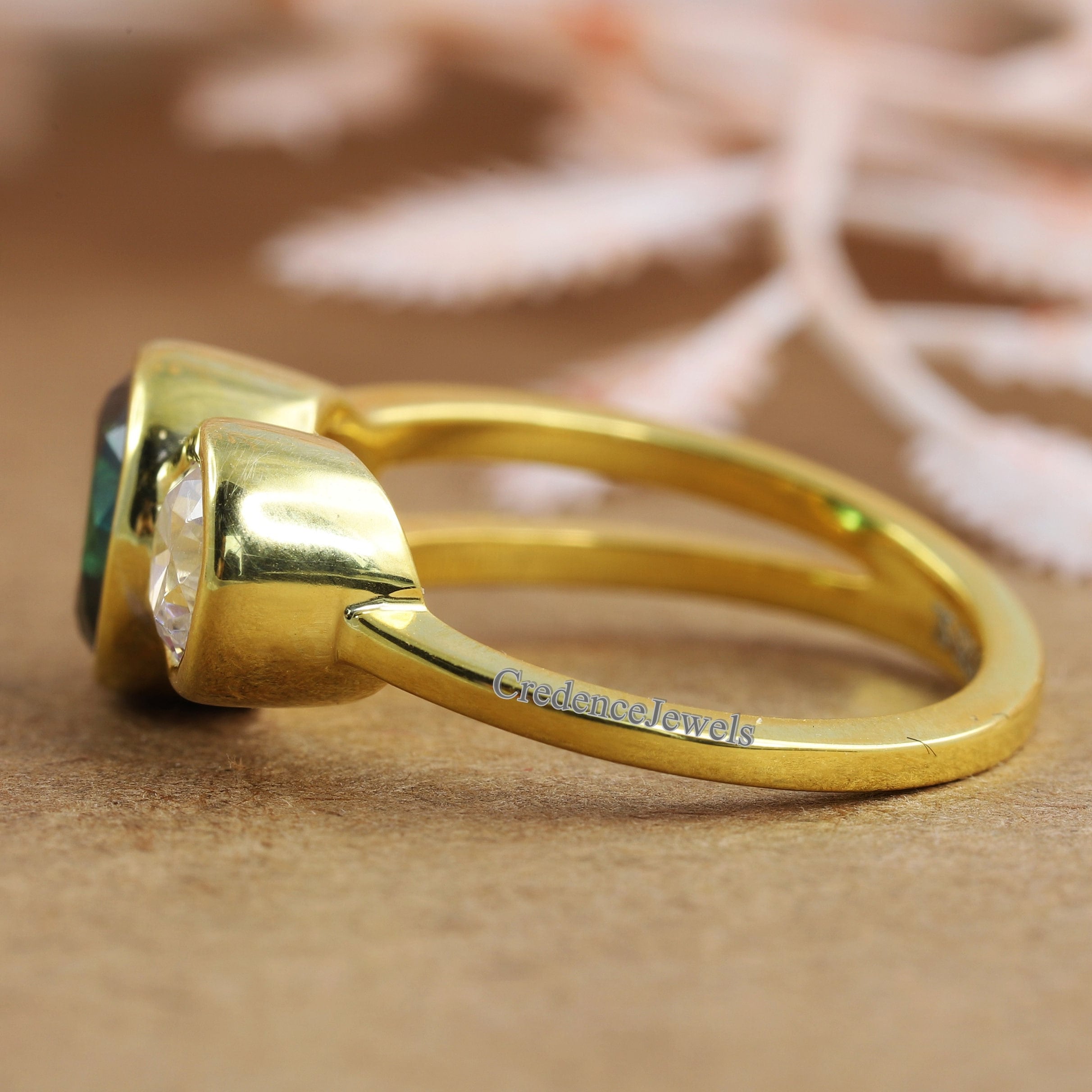 Two Stone Ring, Bezel Set Ring, Engagement Wedding Ring, Toi Et Moi ...