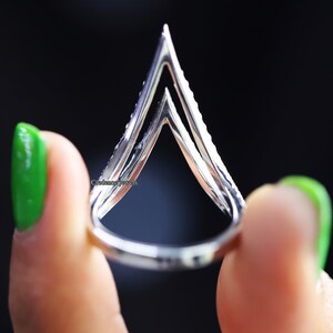 Double Row Deep V Shape Band, Pointed Ring, Nesting Band, Stackable ...