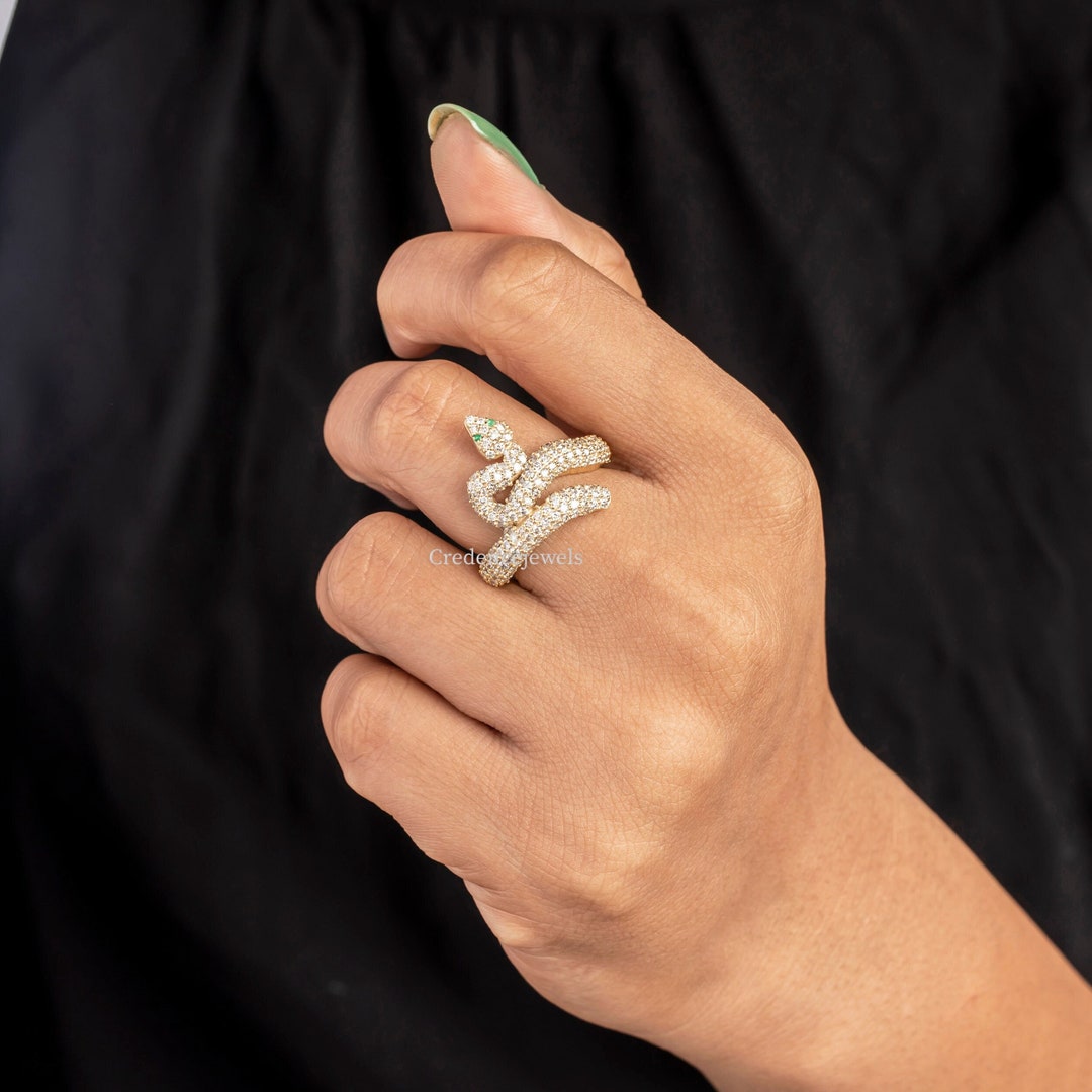 Diamond Snake Ring, Serpent Ring, Twisted Snake Ring, Wrap Around ...