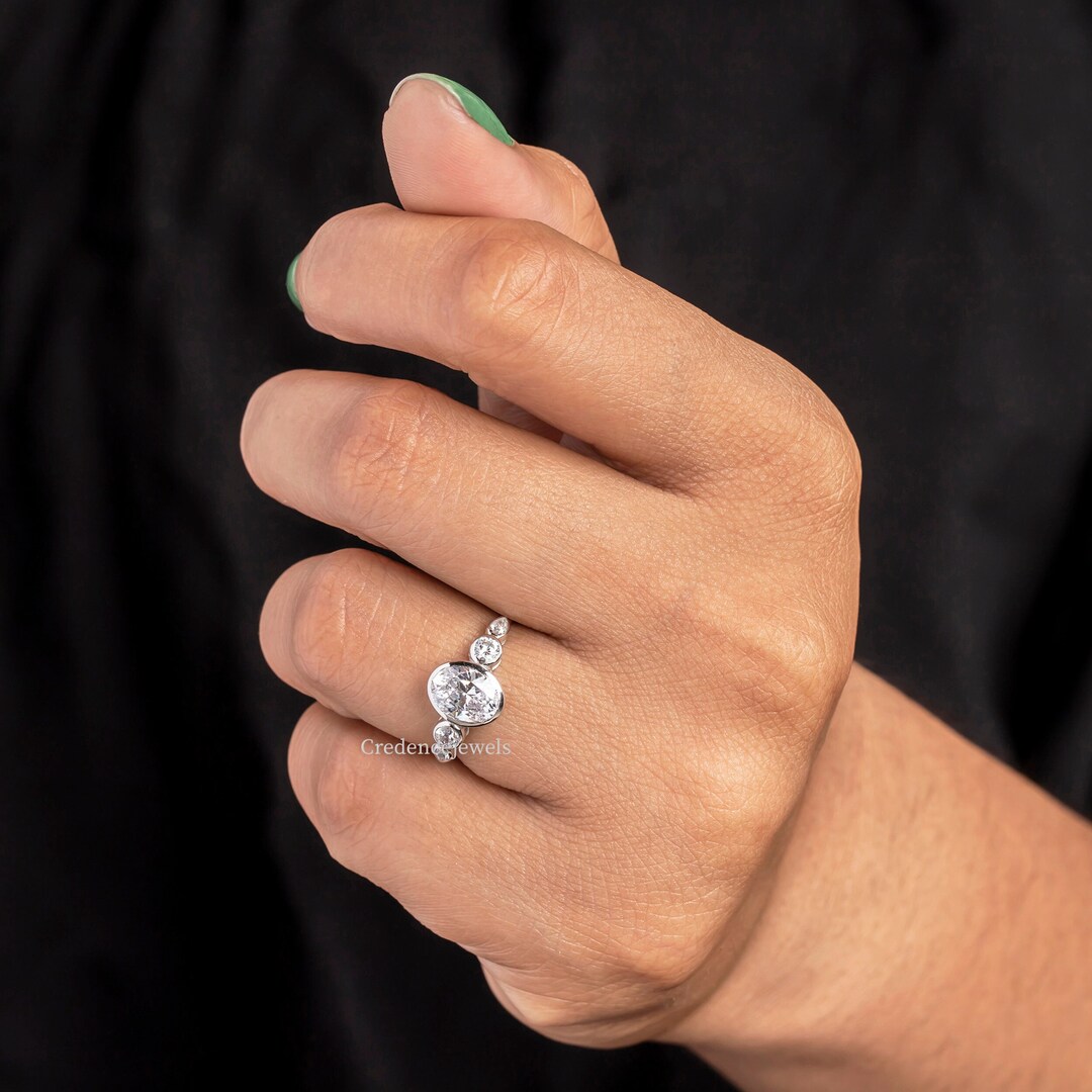 5 Stone Oval Engagement Ring, Five Stone 14K Gold Minimalist Ring ...