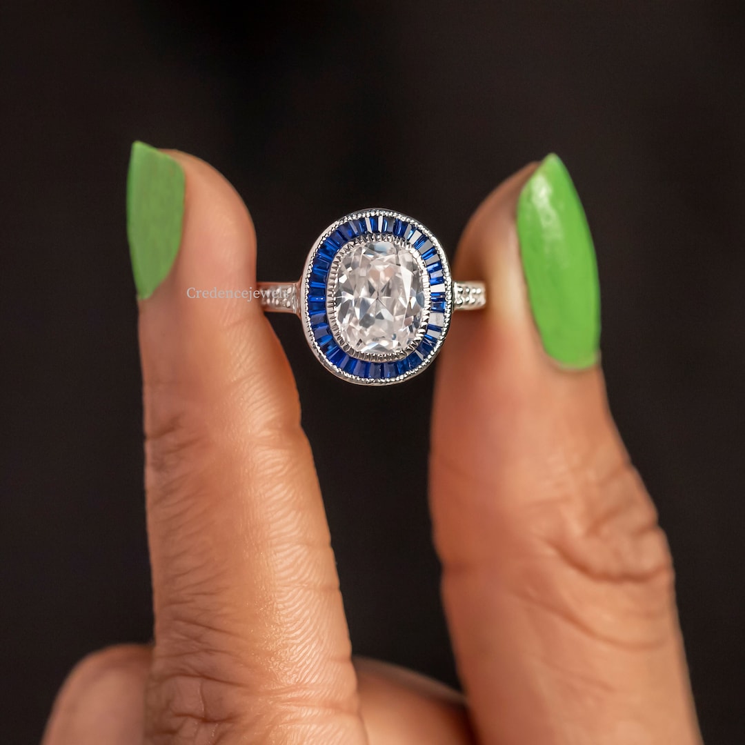 Oval Cut Moissanite Art Deco Vintage Style Ring, Oval Cut Diamond ...