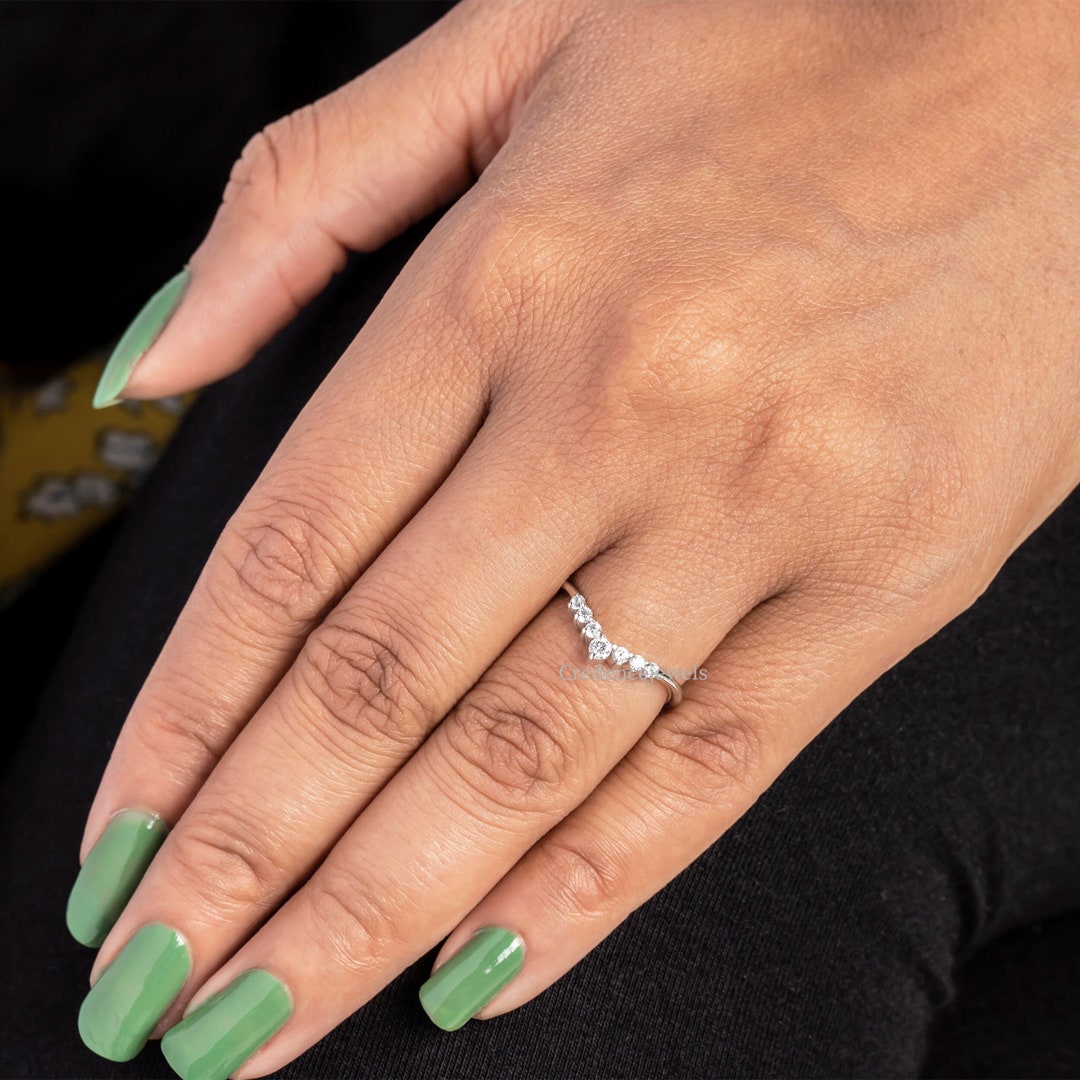 Sevan Stone Half Eternity Wedding Band, Engagement Band, Nesting Band, Matching Curved Wedding ...