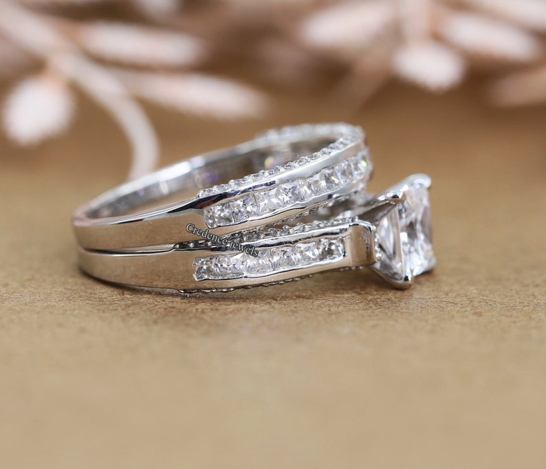 Princess Cut Ring Set Channel Set Bridal Ring Set Solitaire - Etsy