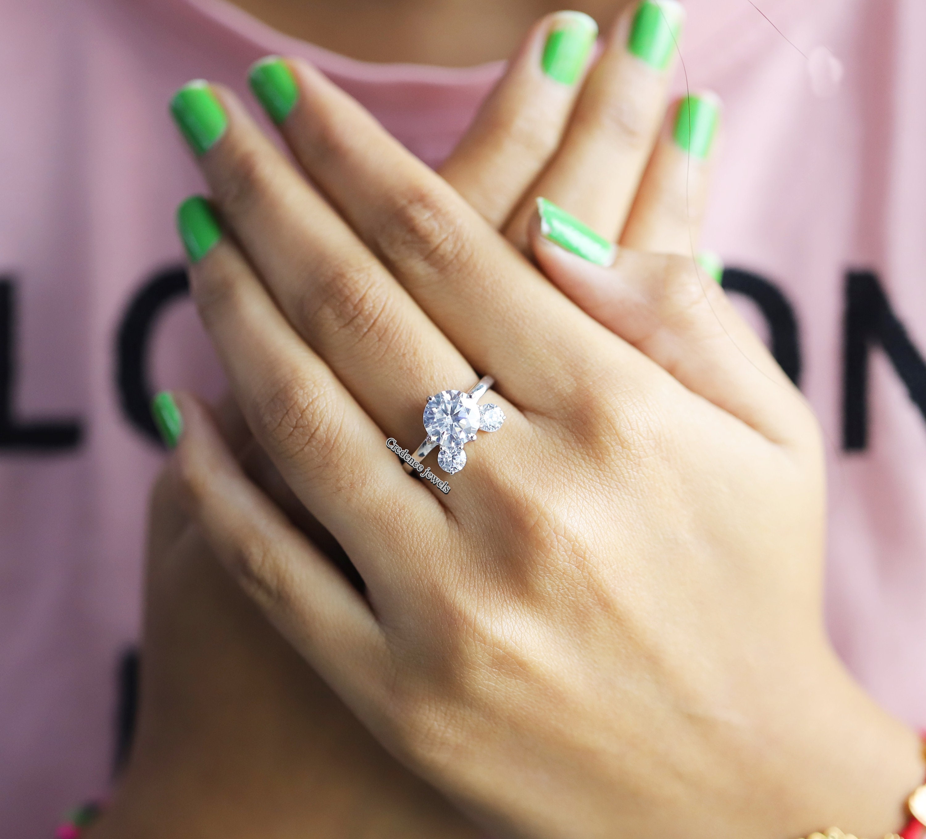 Mouse Engagement Ring Mickey Ring Three Stone Moissanite - Etsy