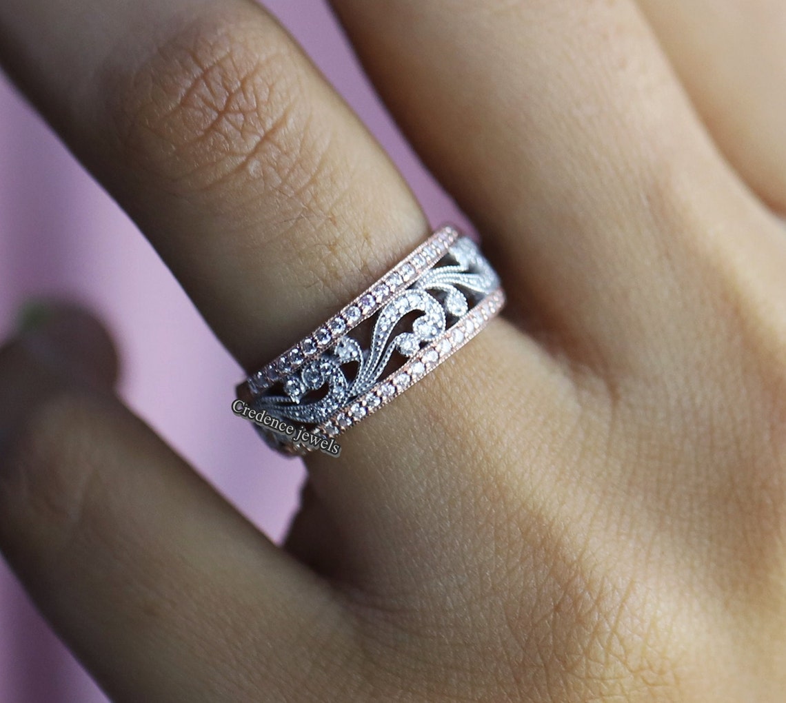 Two Tone Band Vintage Inspired Band Milgrain Band Filigree - Etsy