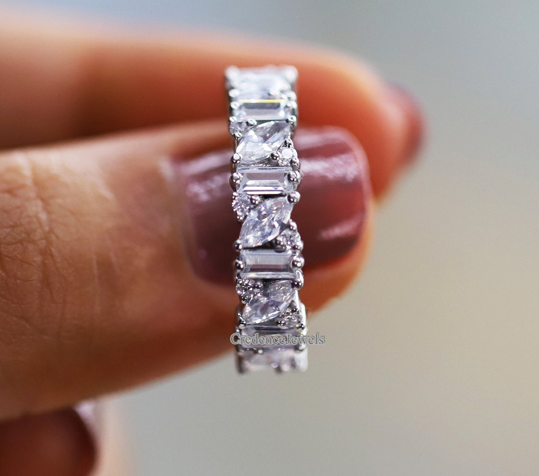 Multi-shape Diamond Band, Marquise Cut & Baguette Cut Round Band ...