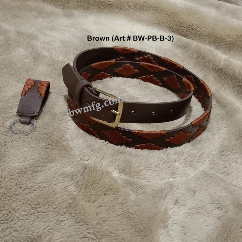 Embroidered Leather Polo Belt & Keyring Set - Equestrian Style - Etsy