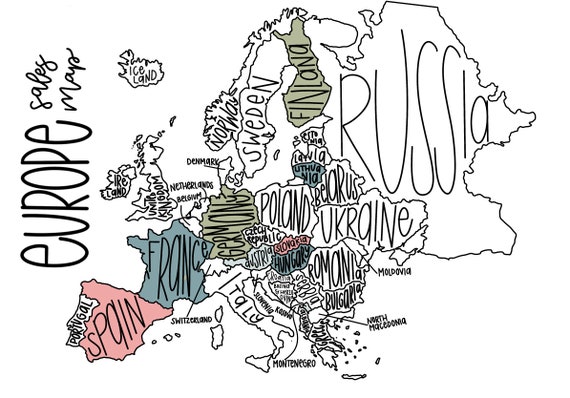Europe Map Small Business Sales Map Travel Map Fill in Map | Etsy