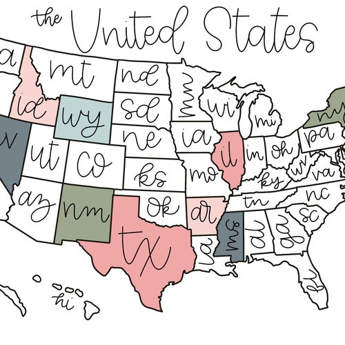 United States Map DIGITAL DOWNLOAD US Map Png Procreate Map - Etsy