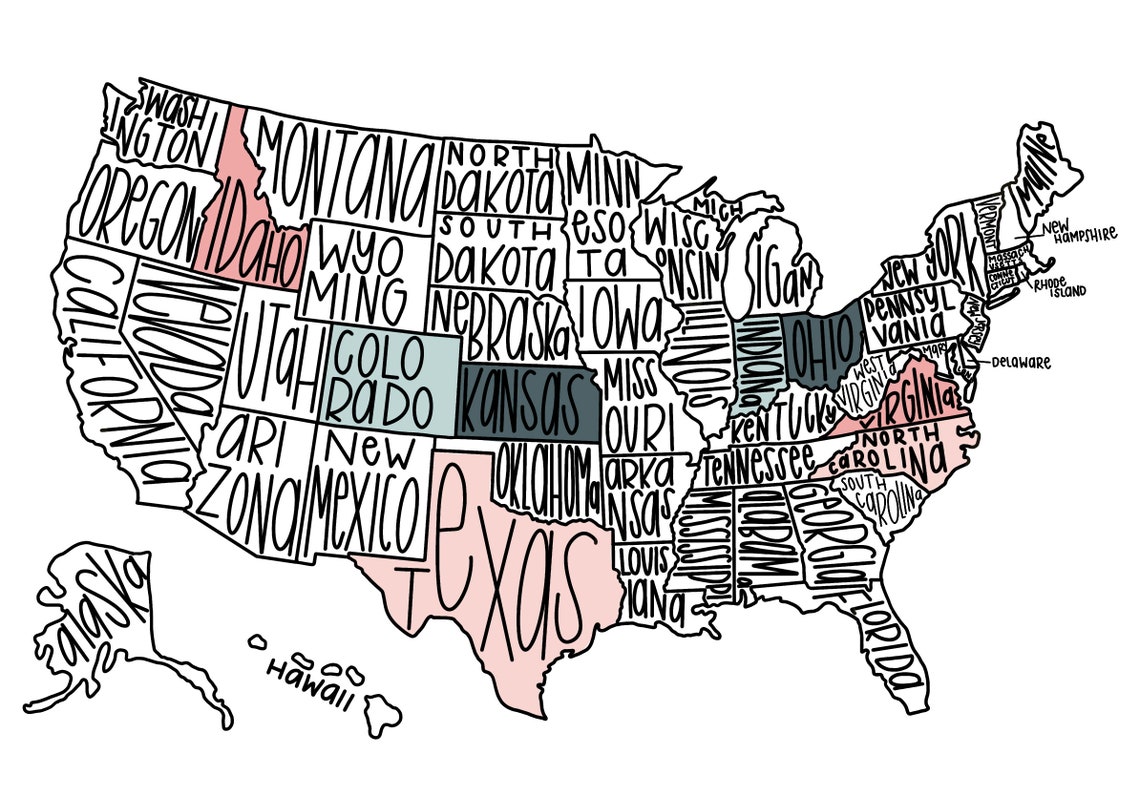US Map Downloadable Map United States Map Fill-in Map - Etsy
