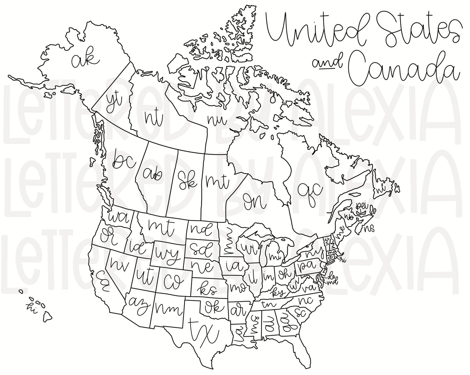 Digital Download Map, Instant Download Map, United States and Canada ...