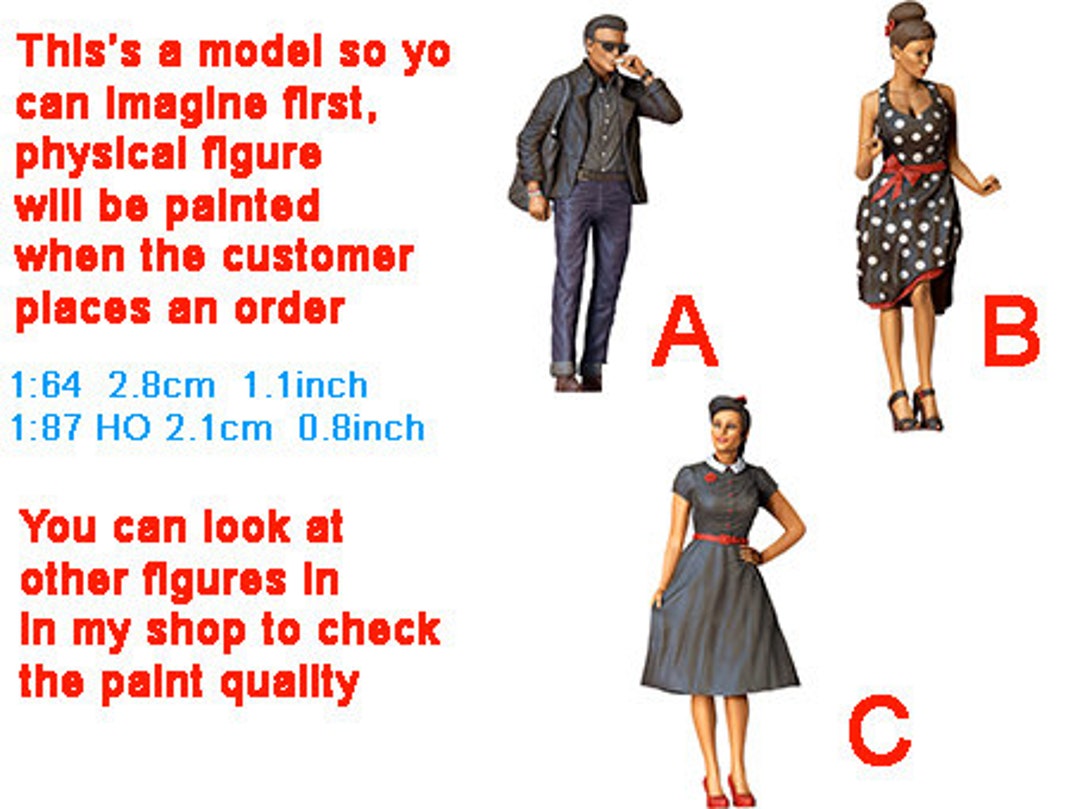 Rockabilly Figure HO 1/64 1/43 1/24 1/18 Scale Handpaint High Detail ...