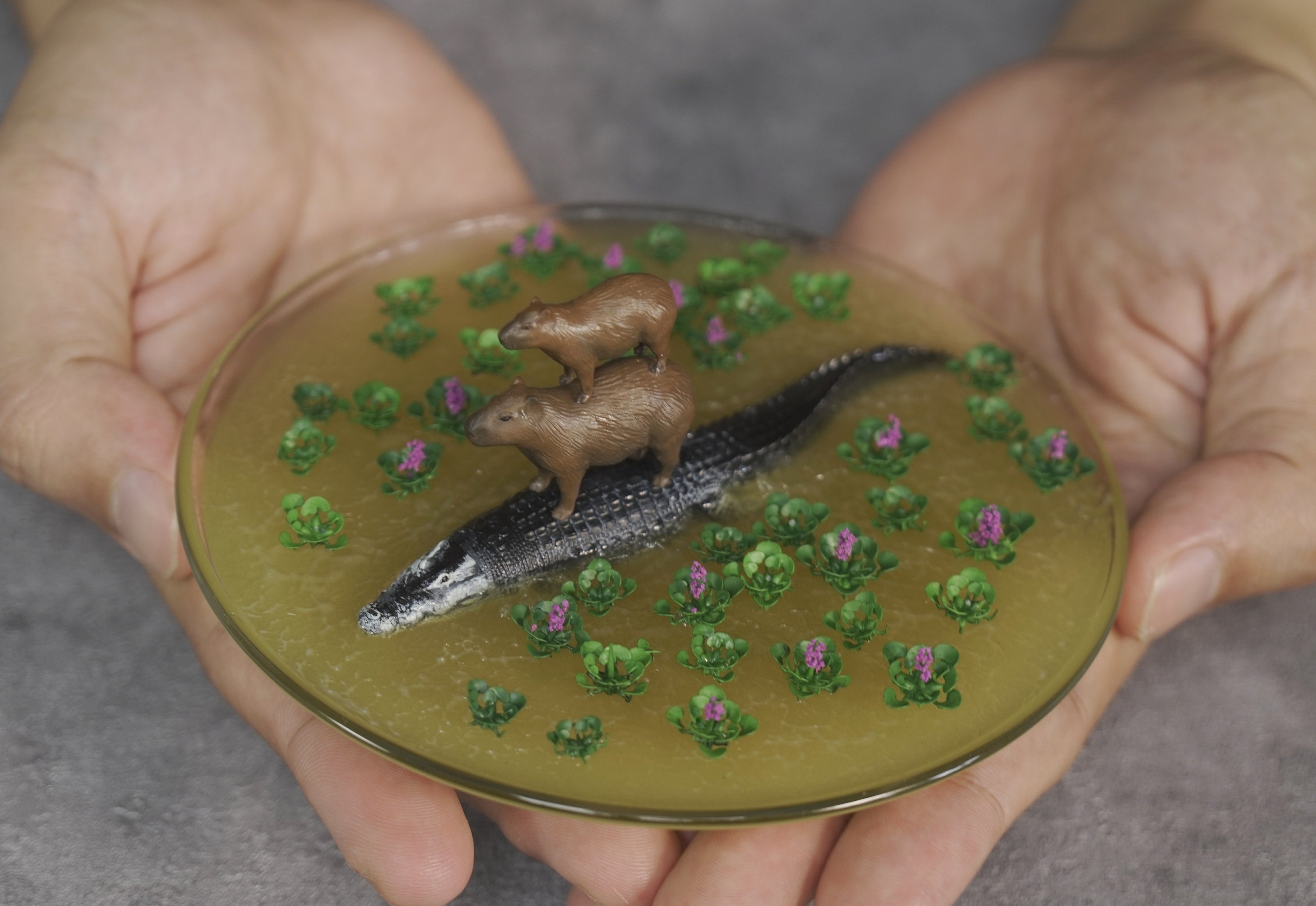 Capybara Riding Crocodile - Mini Diorama on the Dish - Etsy