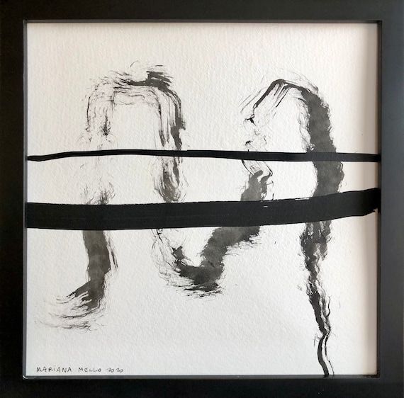 Ink Painting original art on paper minimal art black white abstract ...