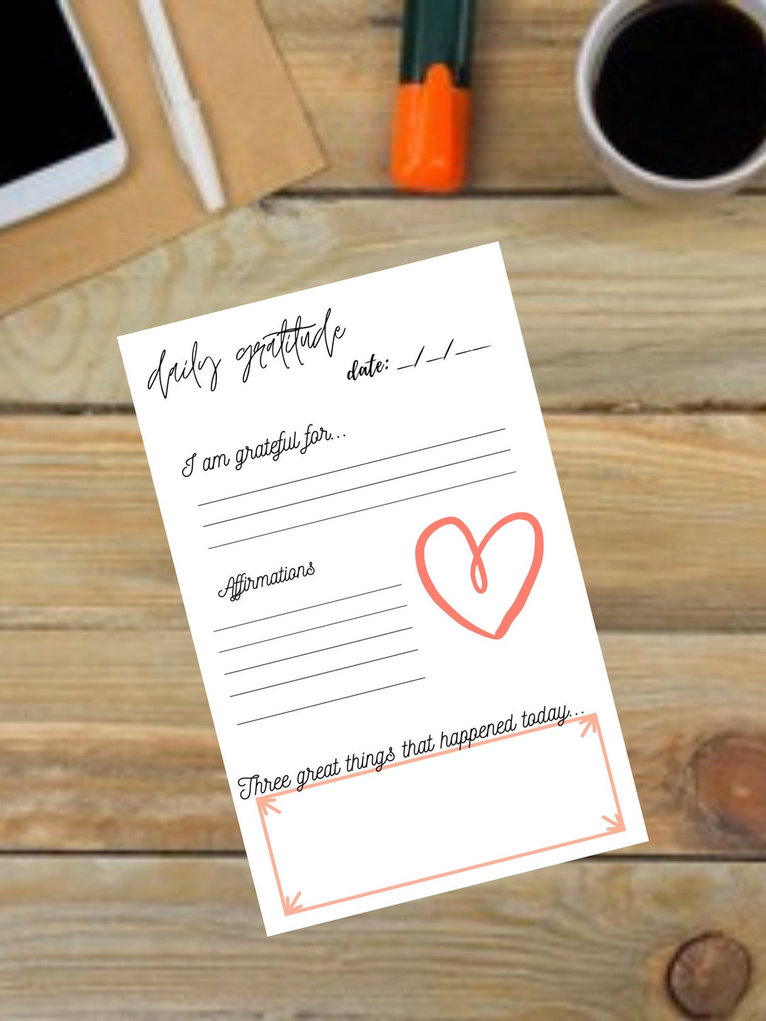 Daily Gratitude Template, Gratitude, Love Yourself, Digital Download ...