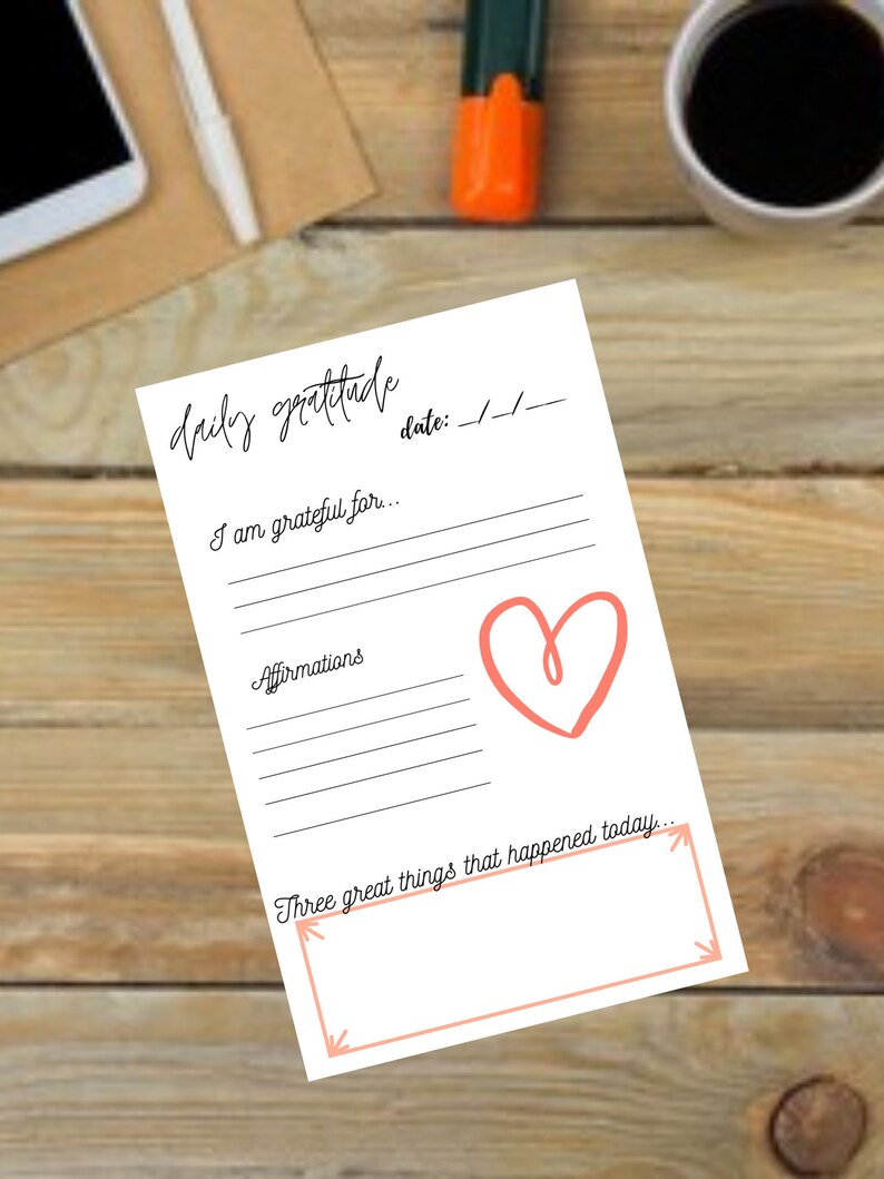 Daily Gratitude Template, Gratitude, Love Yourself, Digital Download ...