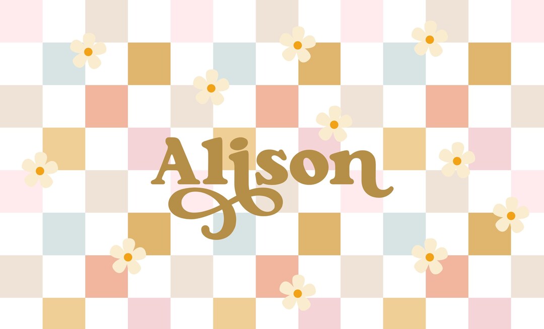Custom Checkered Floral Wallpaper With Personalized Name Cute ...