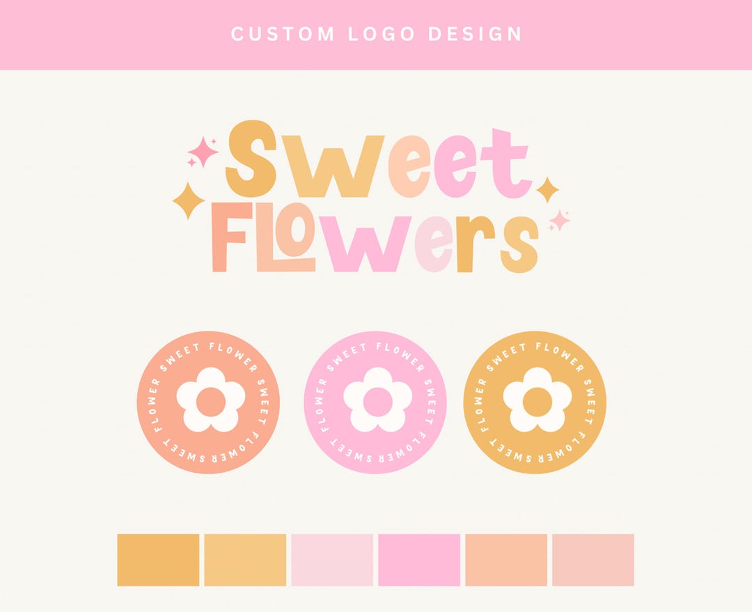 Custom Trendy Logo Design - Retro Boho Logo - Colorful Logo - Small ...