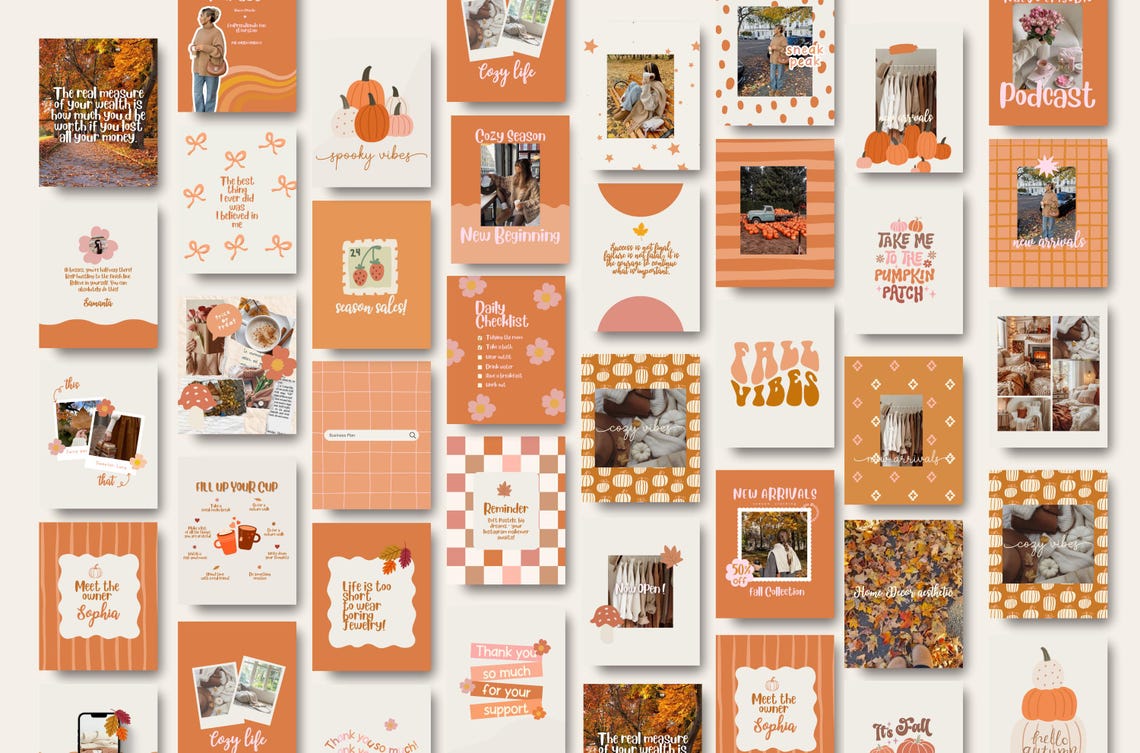 Fall Instagram Templates: Autumn & Halloween Canva Designs (50 Posts ...