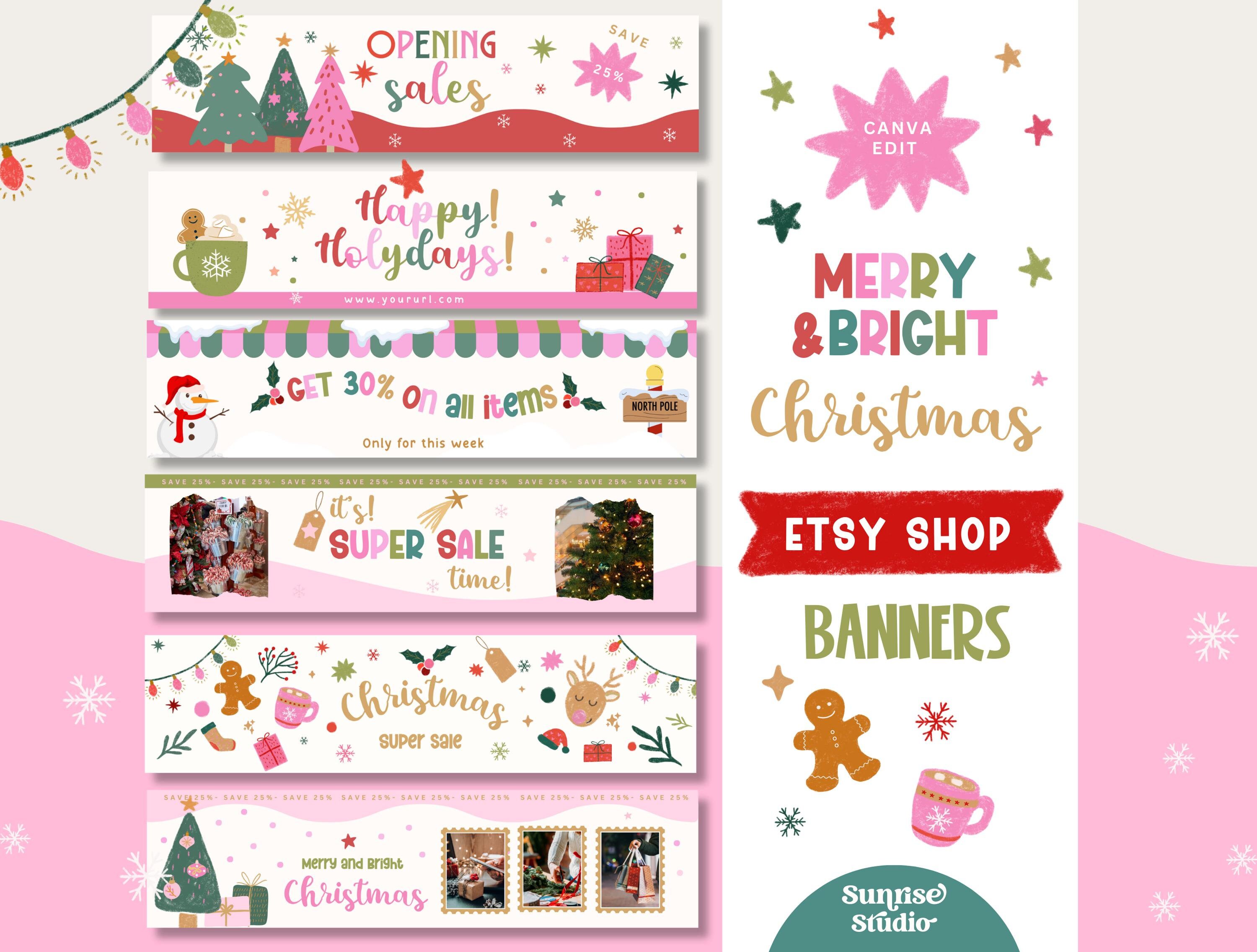 Hand Drawn Christmas Etsy Shop Banner Holiday Header Cozy Christmas ...