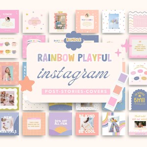 Rainbow Instagram Template Bundle - Engagement Designed - Colorful Feed ...