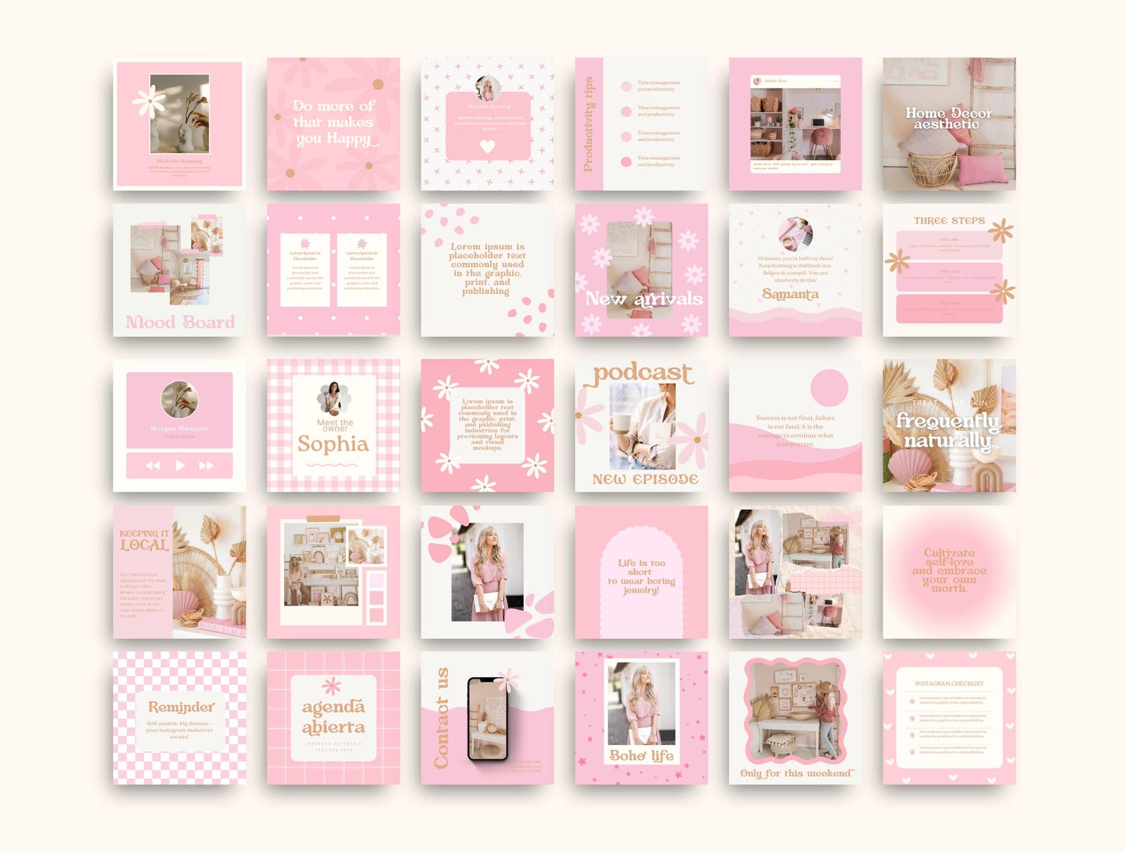Girly Pink Aesthetic Instagram Template | Romantic Style Feed | Canva ...