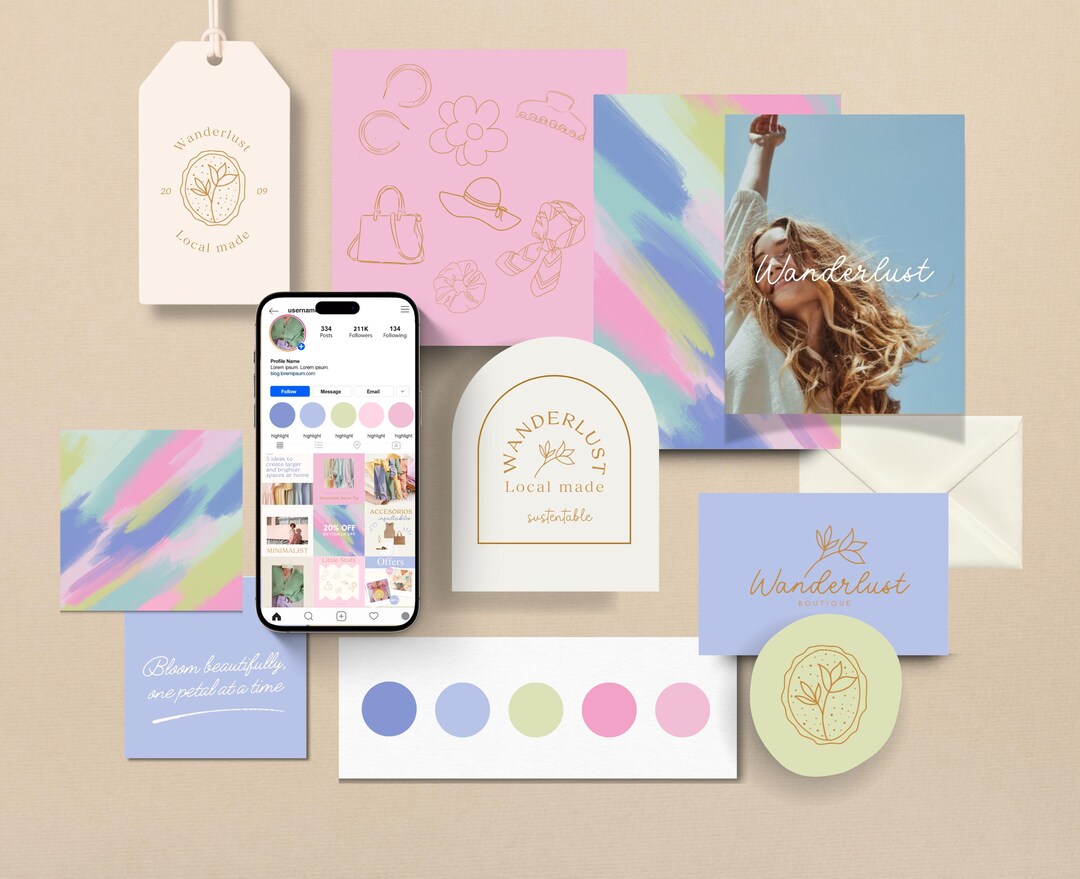 Pastel Branding Kit for Canva: Logo, Color Palette, Fonts (DIY Small ...