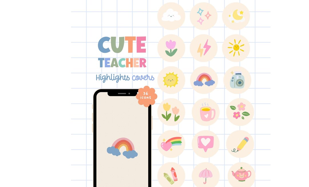 Cute Teacher Instagram Story Highlight Cover, Icons, Hand Drawn Icons ...