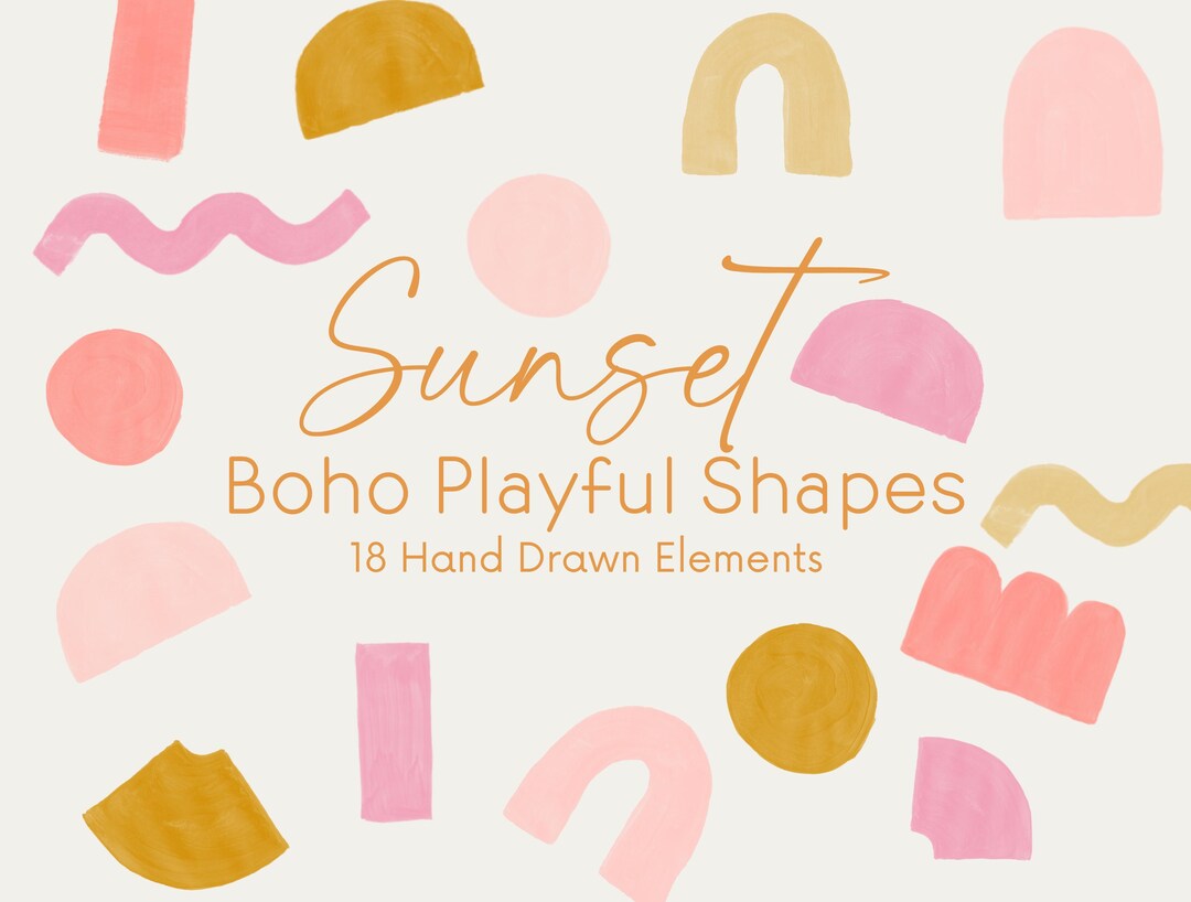 Playful Abstract Colorful Shapes | Boho Hand Drawn PNG Clipart - Etsy