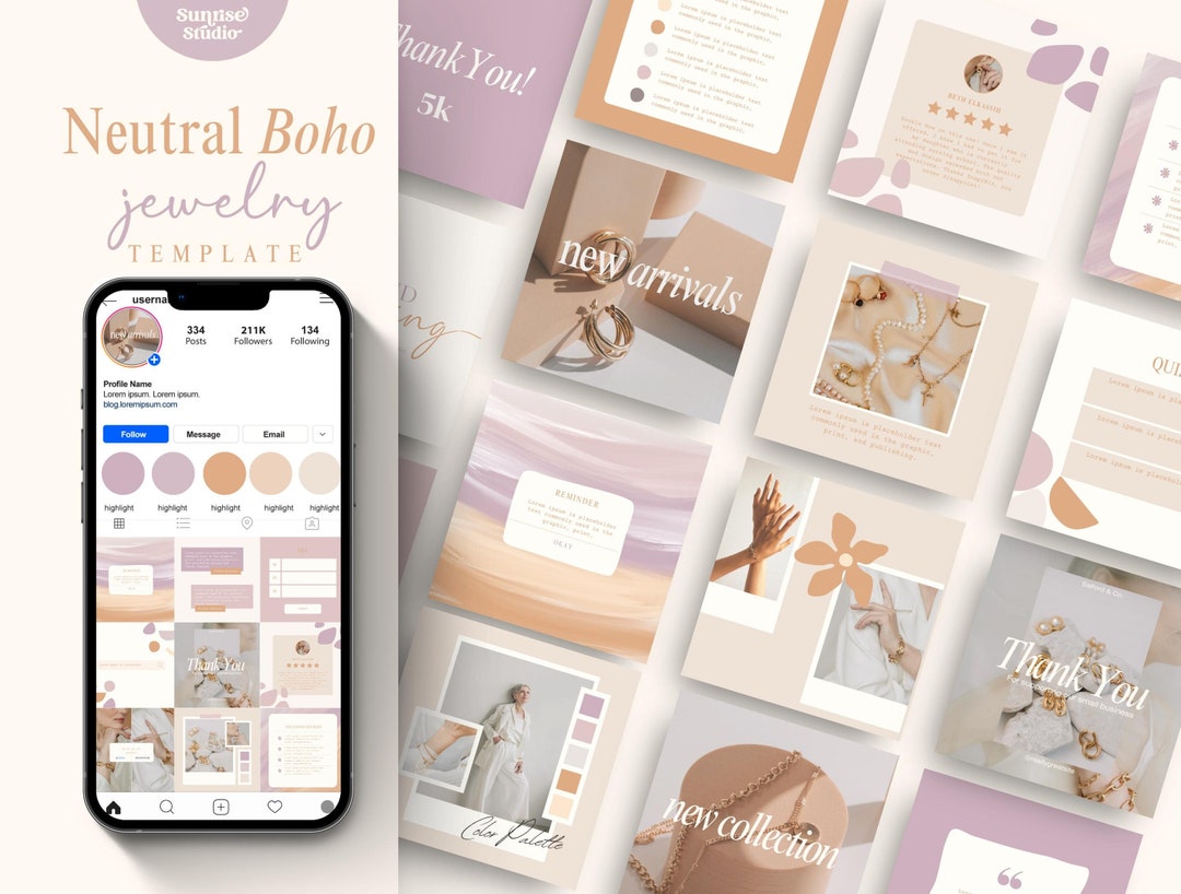 Boho Delicate Instagram Template | Neutral Canva Feed | Small Business ...