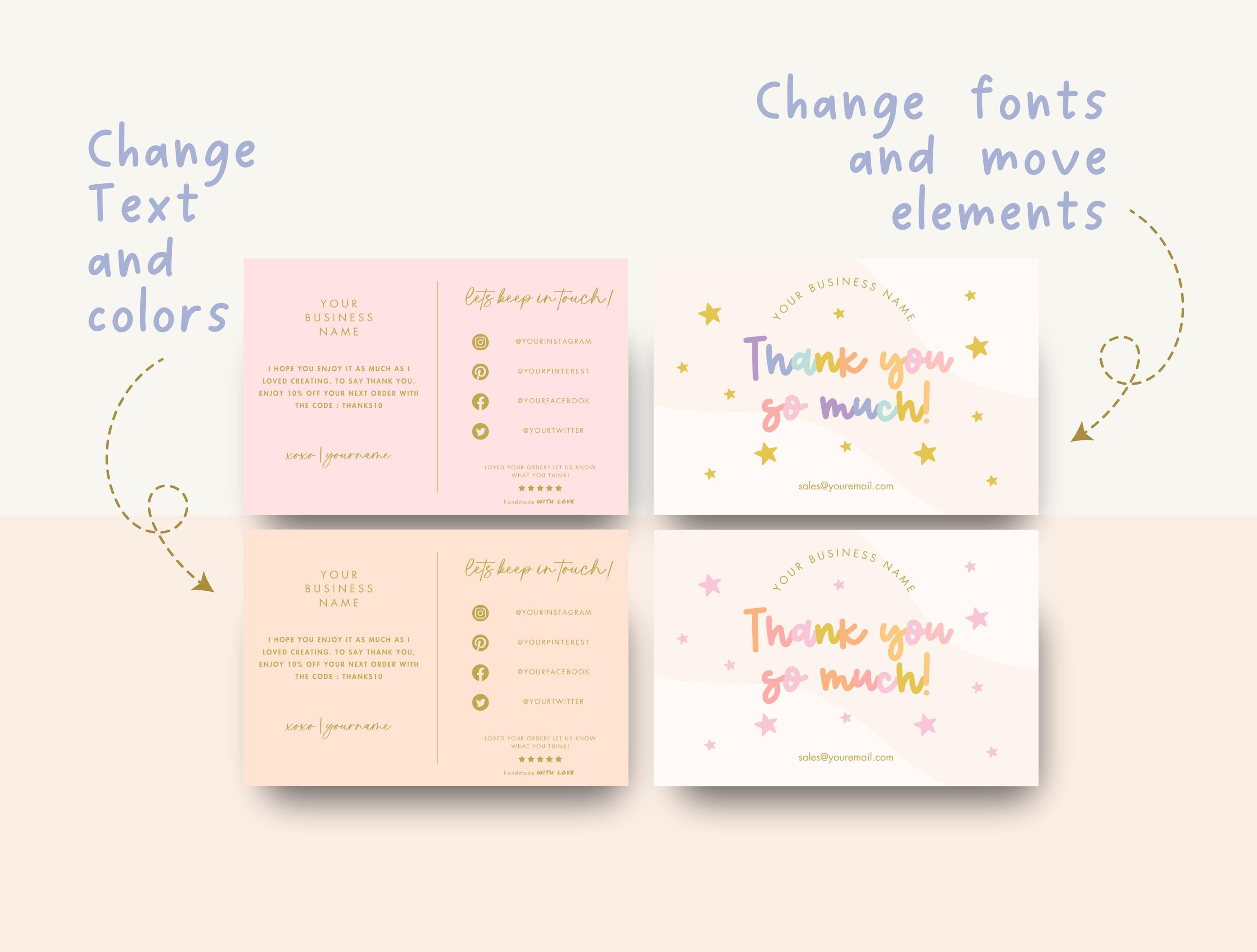 Rainbow Star Thank You Card Template: Editable Small Business Design ...