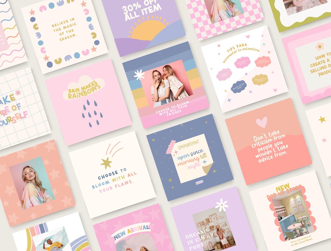Rainbow Instagram Template Bundle - Engagement Designed - Colorful Feed ...