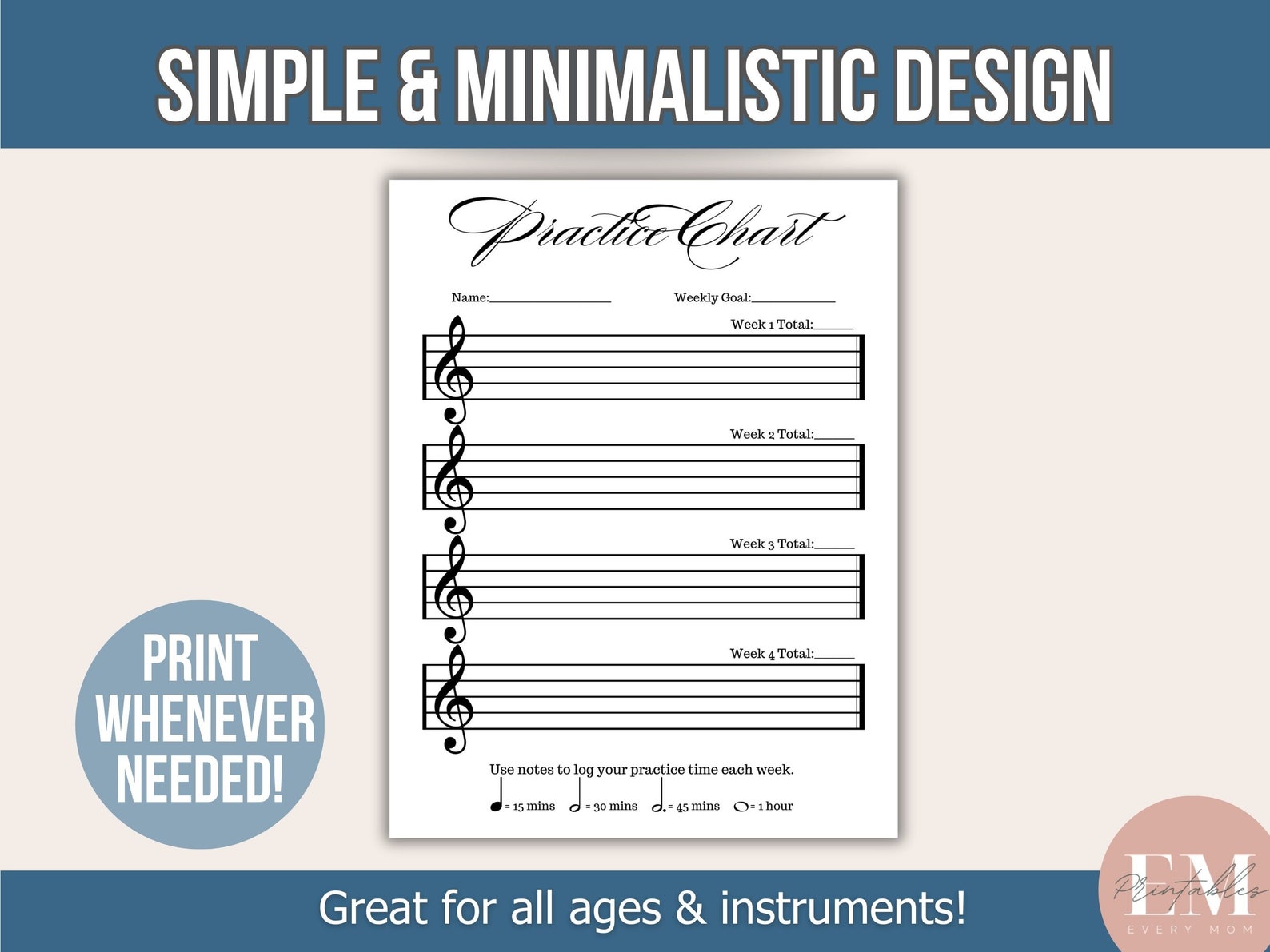 Music Practice Chart ~ Printable Music Practice Log PDF ~ Music ...