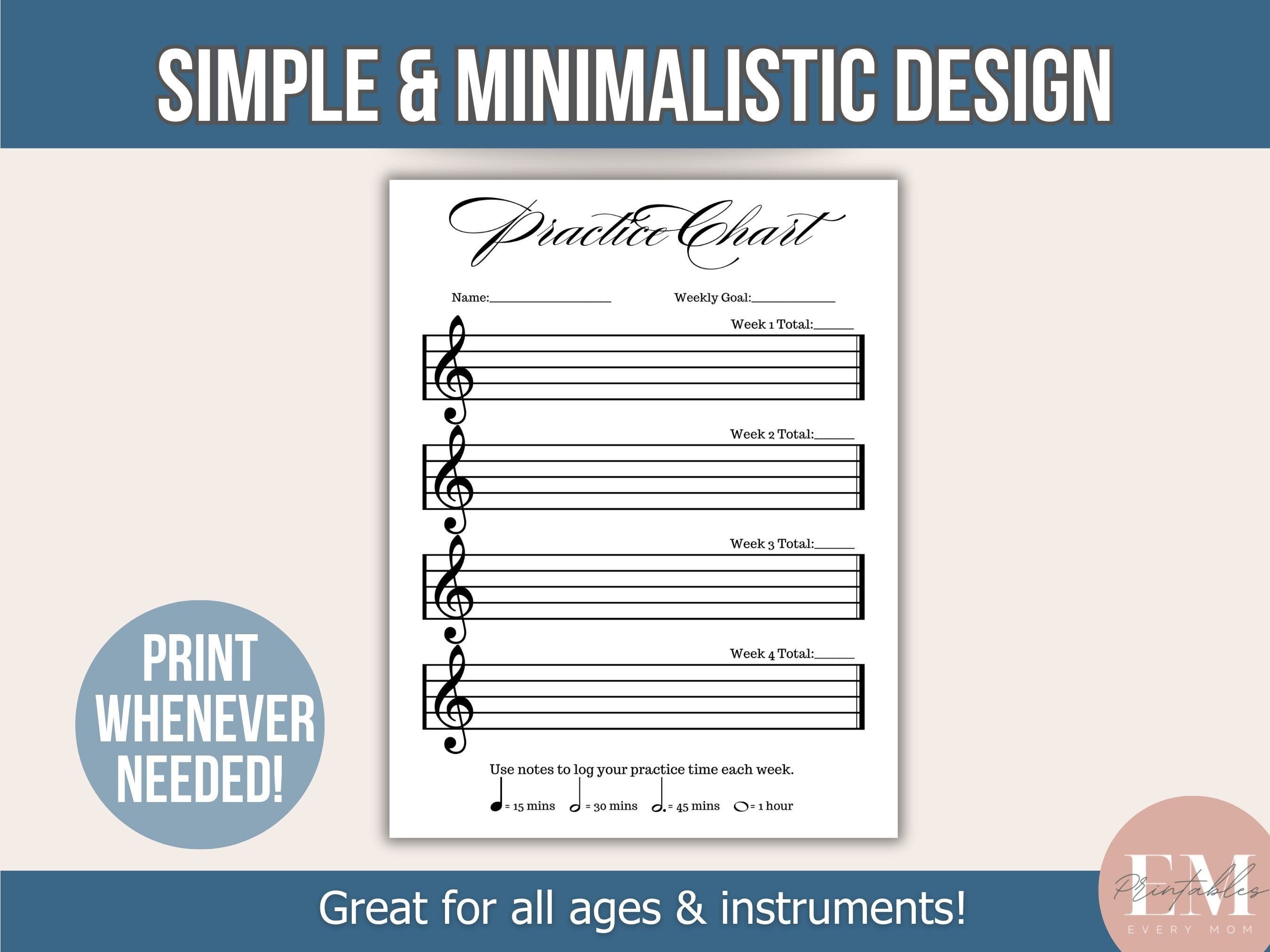 Music Practice Chart ~ Printable Music Practice Log PDF ~ Music ...