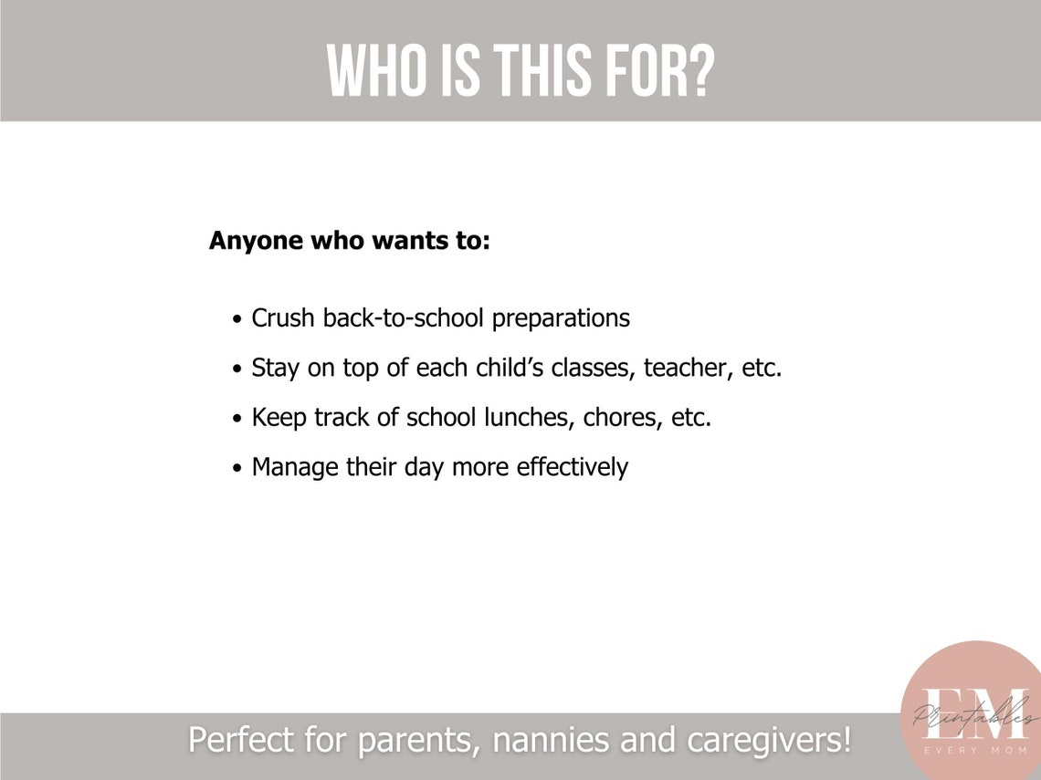 School Organizer for Parents W/ Fillable PDF Back to School School ...