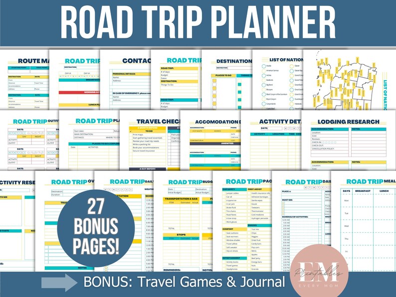 Ultimate Road Trip Travel Itinerary and Vacation Planner Printables ...