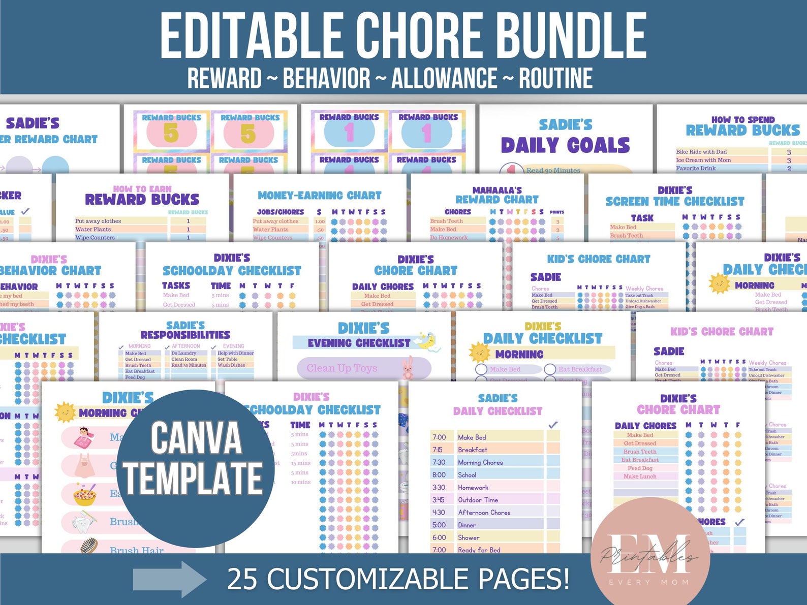 Editable Chore Chart, Responsibility Chart, Chore Chart for Kids, Kids ...
