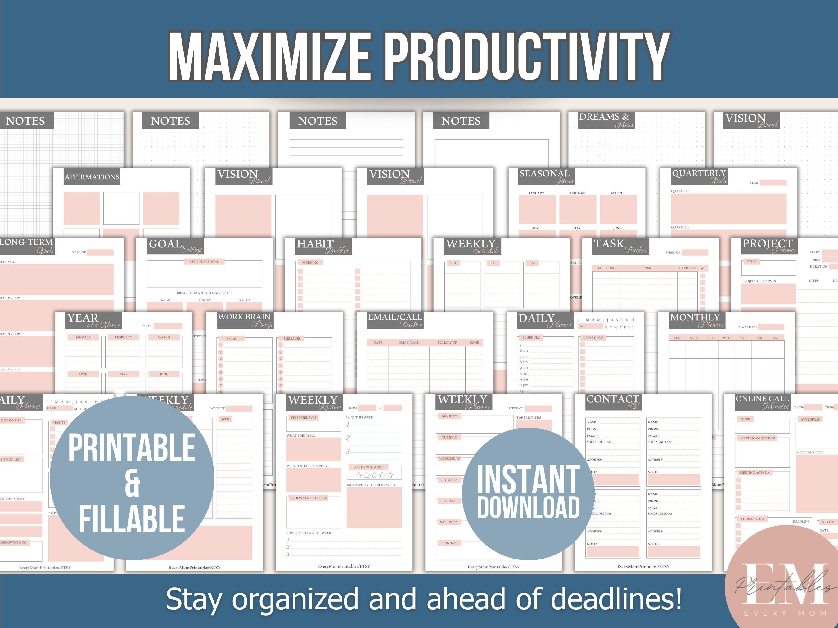 Printable Daily Work Planner: Remote Productivity Organizer With Time ...