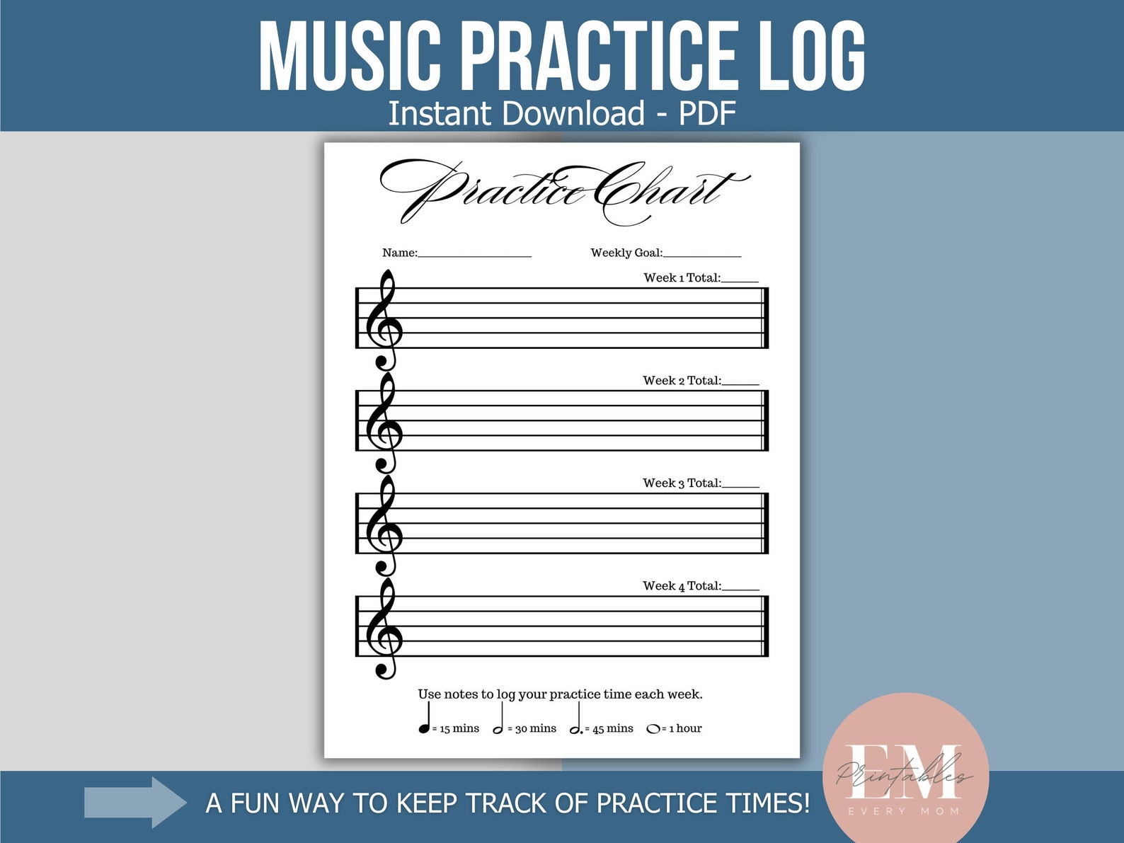 Music Practice Chart Printable Music Practice Log PDF Music Practice ...