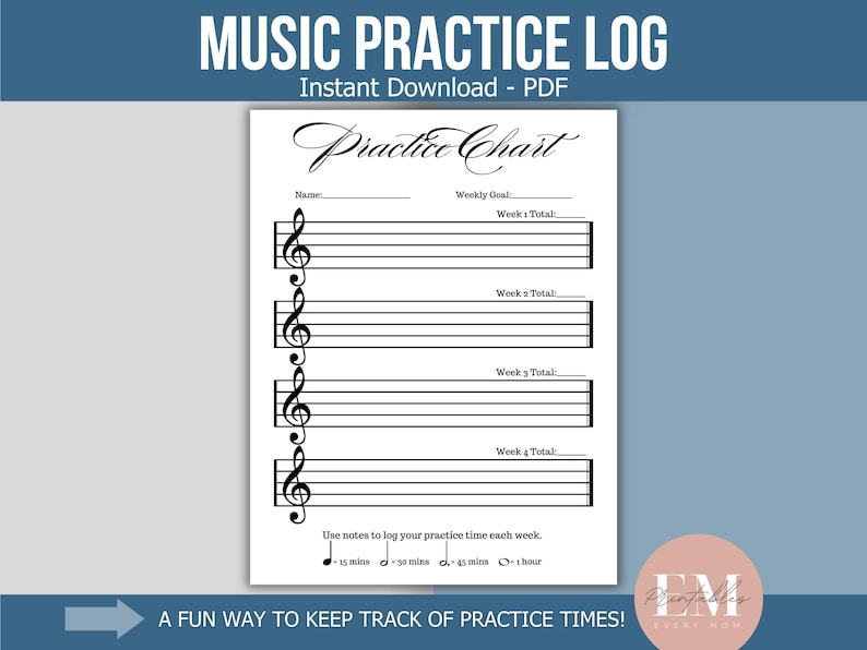 Music Practice Chart ~ Printable Music Practice Log PDF ~ Music ...