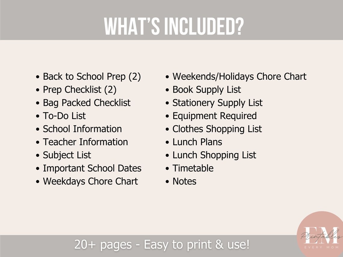 School Organizer for Parents W/ Fillable PDF Back to School School ...