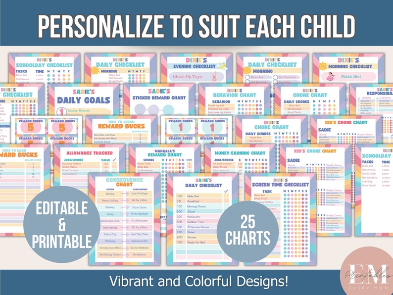 Editable Chore Chart for Kids Bundle ~ Editable Chore Chart ...