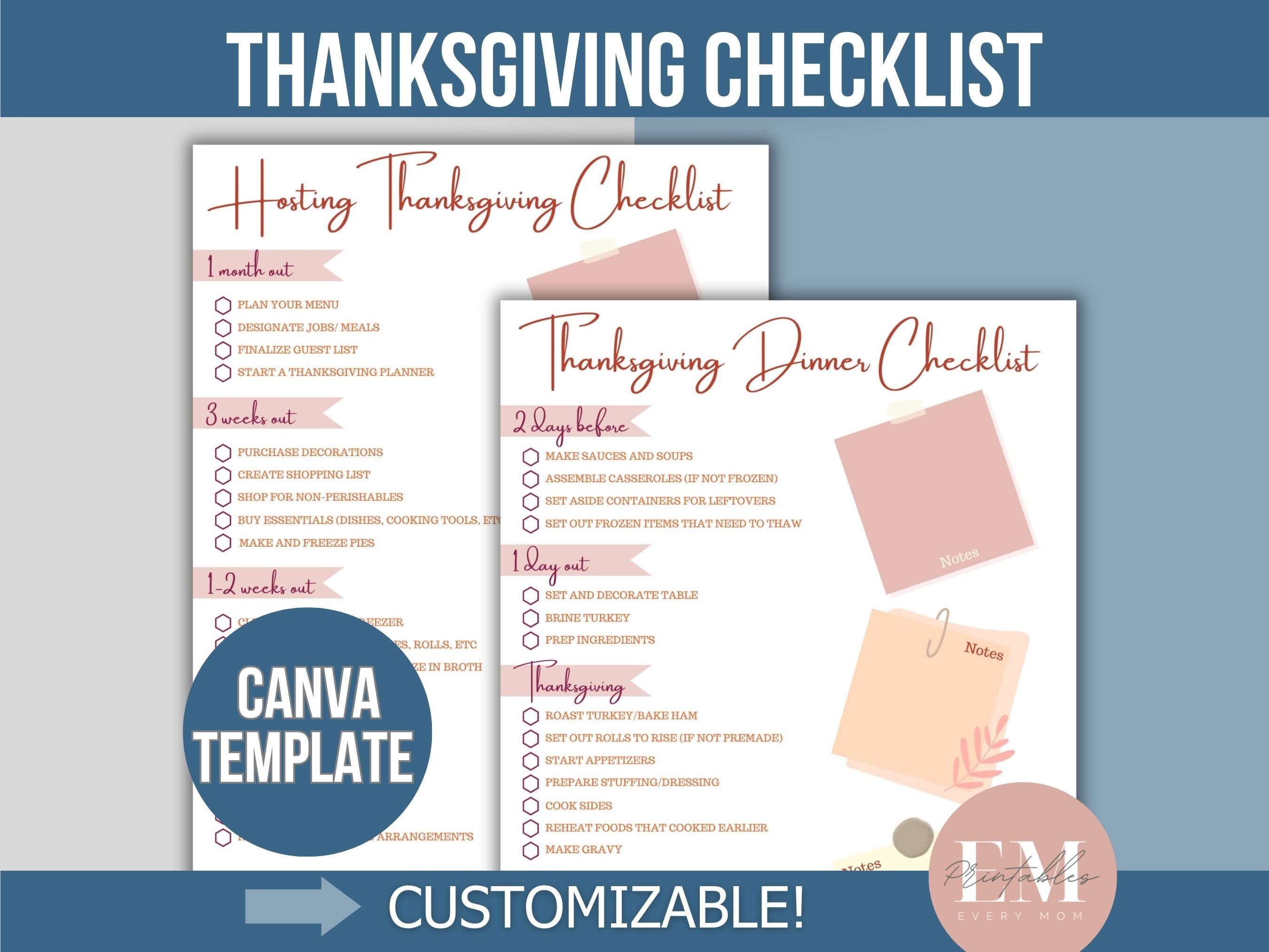 Thanksgiving Dinner Checklist Canva Template for Hosting and Planning ...