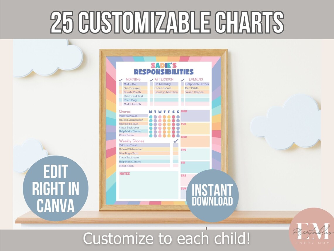 Customizable Kids Chore Chart Bundle: Multi-child System With Rewards ...