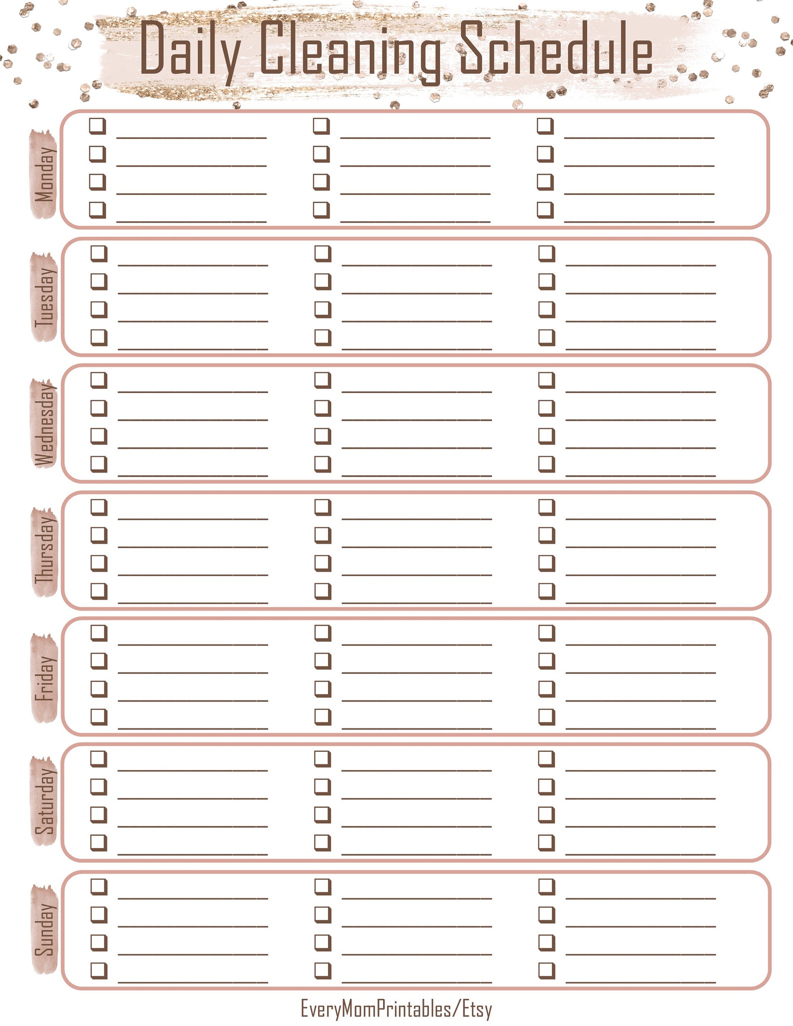 Editable Cleaning Schedule Template Daily Cleaning Checklist Editable ...