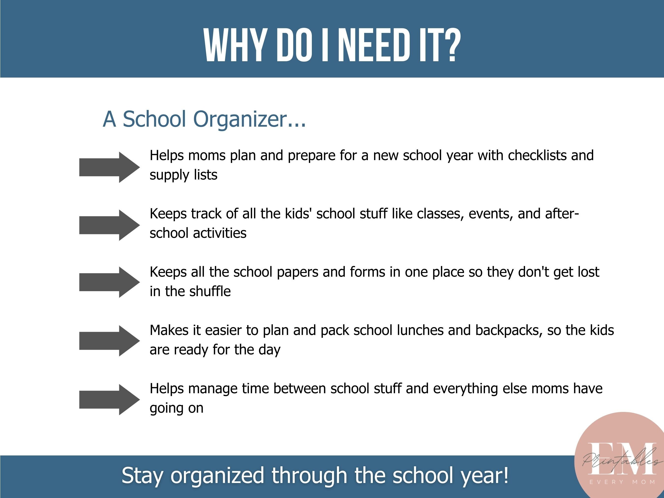 School Organizer for Parents W/ Fillable PDF Back to School School ...