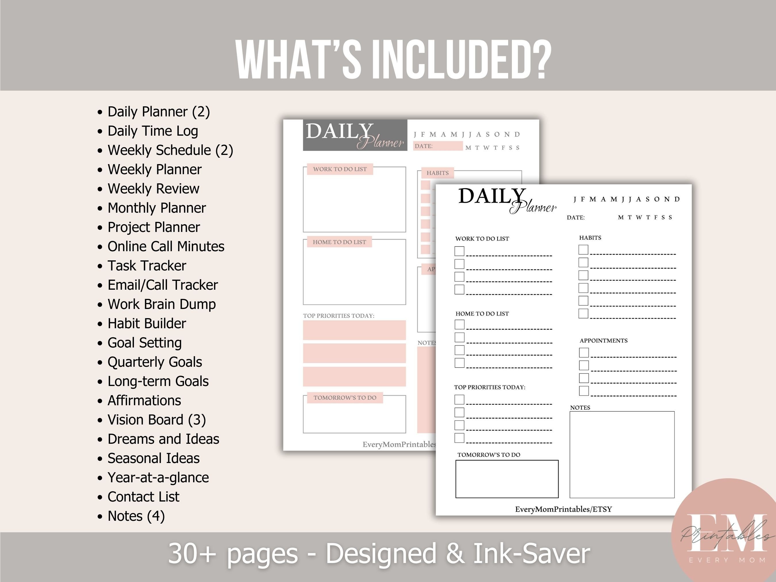 Printable Daily Work Planner: Remote Productivity Organizer With Time ...