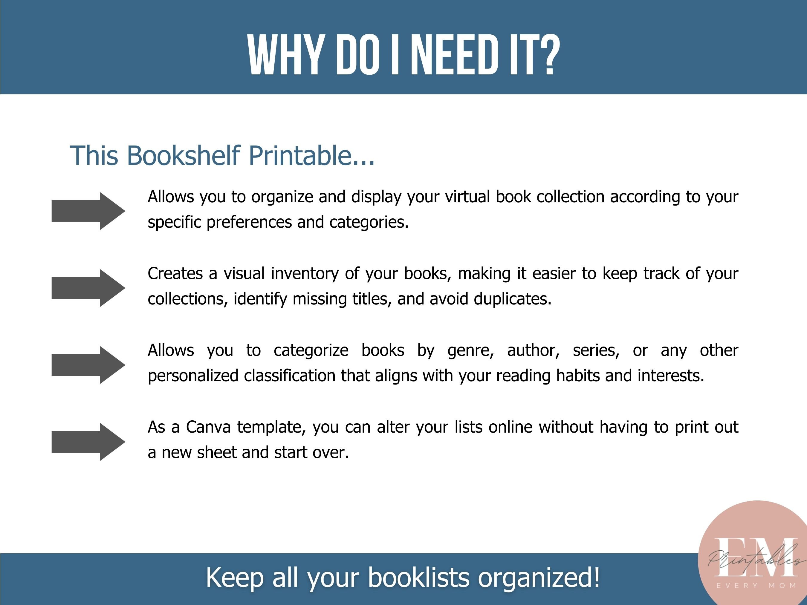 Printable Reading Booklist Tracker Template - Editable Canva Bookshelf ...