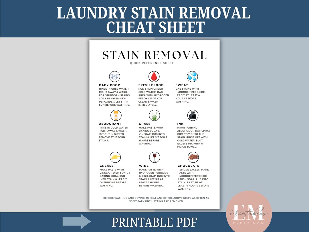 Laundry Guide for Stain Removal - Laundry Stain Removal Cheat Sheet ...
