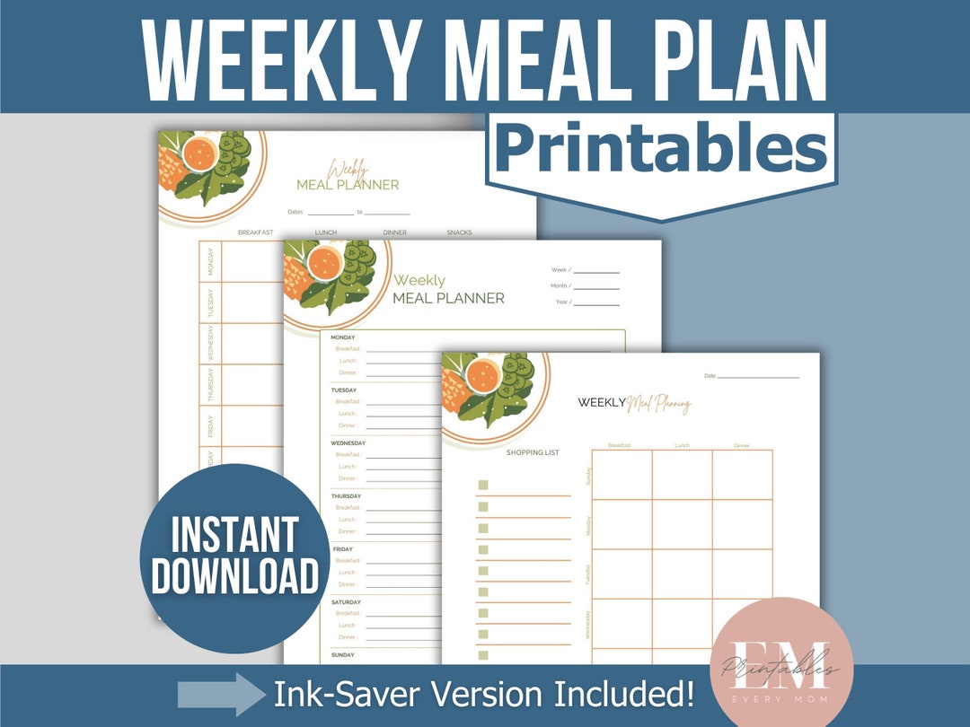 Weekly Meal Planner Printable ~ Weekly Menu ~ Meal Tracker ~ Meal ...